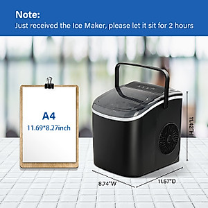 HealSmart Portable Ice Maker for Countertop, 6 Mins 9 Ice Cubes, 26lbs Ice/24H, Self-Cleaning, with Ice Spoon and Basket, for Home/Kitchen/Office/Camping/Party, Black