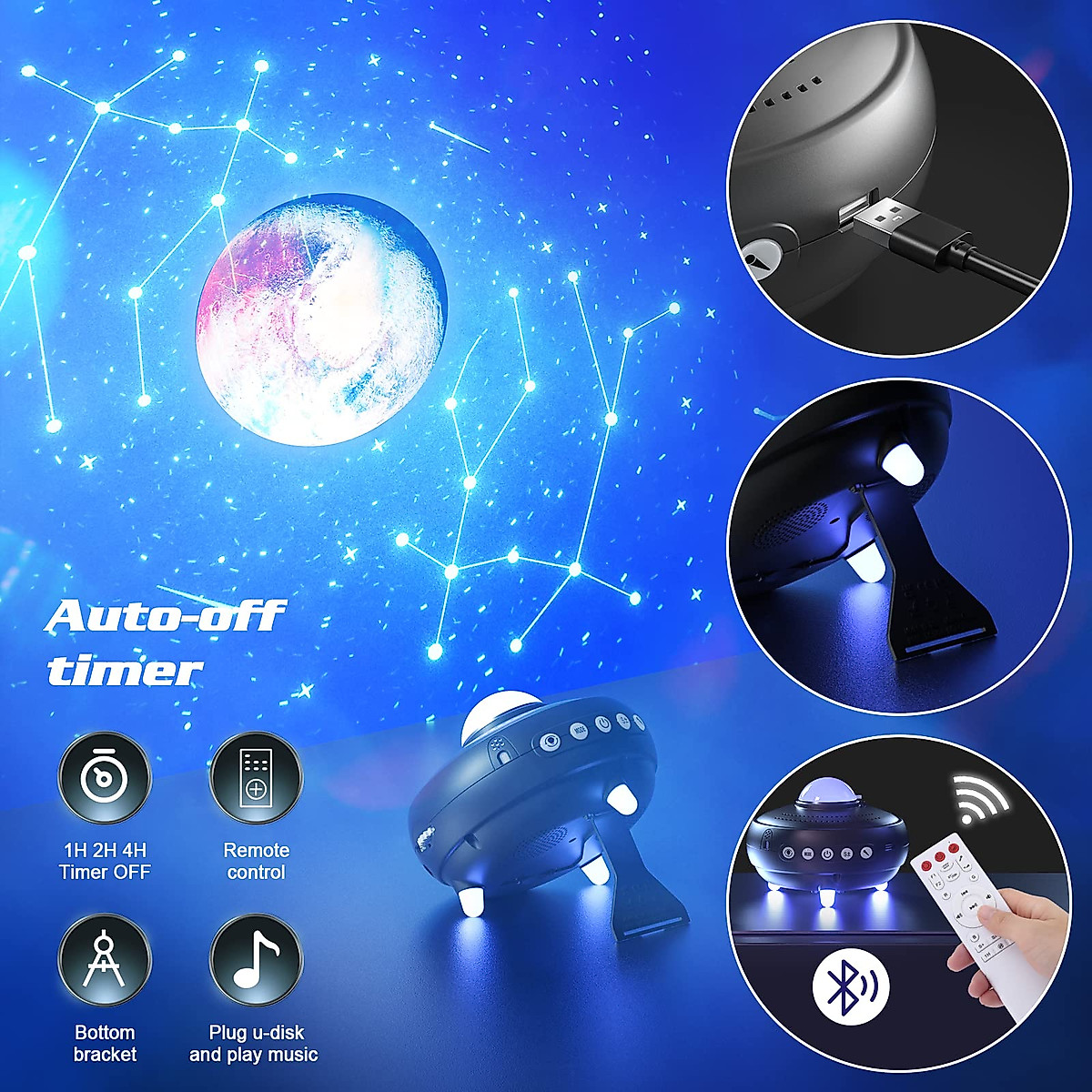 Constellations Planetarium Planets Stars Projector: 20 in 1 Night Light Solar System Projector Bluetooth Speaker,Space Ceiling Projector for Bedroom