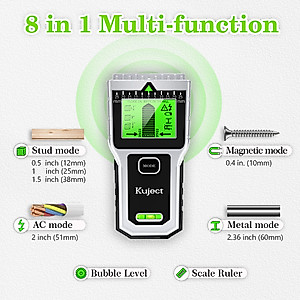 Kuject Stud Finder Wall Scanner - 8 in 1 Electronic Stud Sensor with Magnetic Detector, Bubble Level, LCD Display, Wall Scanner for the Center and Edge of Metal Wood AC Wire Studs Joist Beam