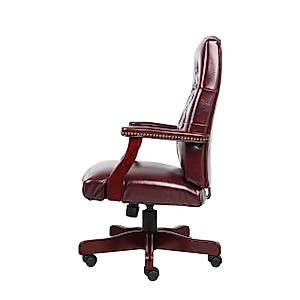 Boss Office Products Classic Executive Caressoft Chair with Mahogany Finish in Burgundy