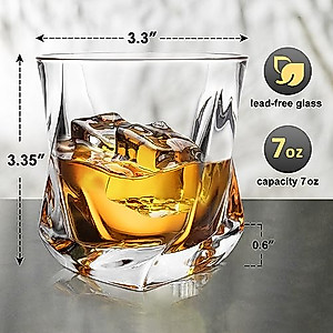 YUFDA Whiskey Glasses, 7 oz Bourbon Glasses Set of 4 Square Bottom, Old Fashioned Glass for Drinking Cocktail Scotch Cognac, Luxury Whiskey Gifts for Men Rocks Glasses