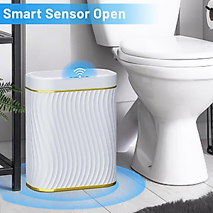 Bathroom Small Trash Can with Automatic Touchless Lid, 2.6 Gallon Smart Garbage Can Narrow Waterproof Trash Bin for Bedroom, Office, Living Room