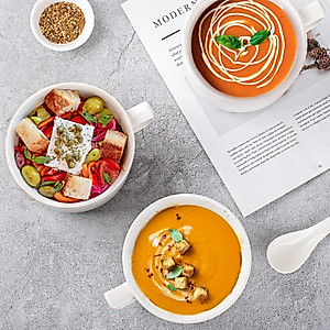 DELLING 6 Pack Soup Mugs with Handle, 28 Ounces Large Ceramic Soup Cups, White Soup Bowls for Salad, Ramen, Cereals, Stews, Oatmeals, Chilli, Microwave & Dishwasher Safe