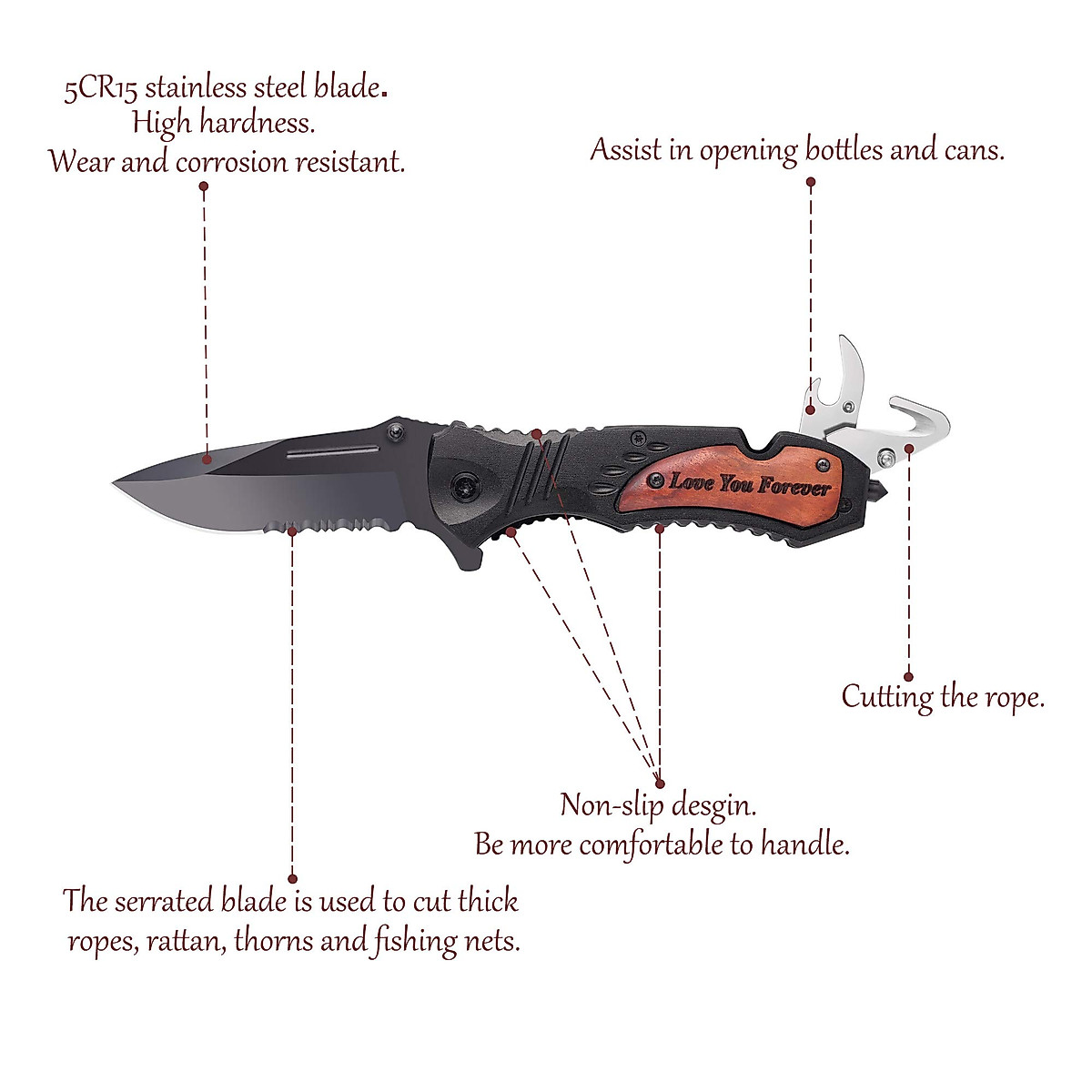 Anniversary Idea For Him - Personalized Engraved Pocket Knife With Box Custom Knives, Birthday Christmas Valentines Wedding Gifts For Men Husband Boyfriend Fiancé Groom (Various Designs)