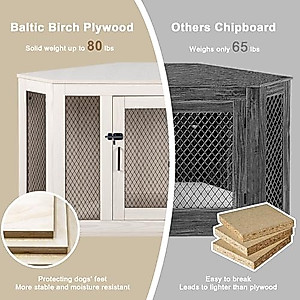 VITESSE Corner Dog Crate 44/52inch, Wooden Dog Crate Furniture for Medium Dogs, Durable Dog Kennel Indoor End Table, Decorative Puppy Kennel with Sturdy Mesh, Heavy-Duty Pet House with Portable Switch