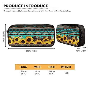 GIFTPUZZ Turquoise Aztec Horse Pencil Case Large Capacity Pencil Bag Makeup Pen Pouch Durable Students Stationery Storage Bag