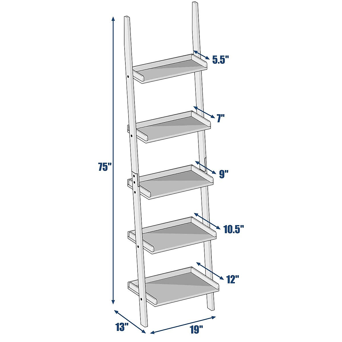 Tangkula Ladder Shelf, 5-Tier Multifunctional Modern Wood Plant Flower Book Display Shelf, Home Office Storage Rack Leaning Ladder Wall Shelf (Black, 2)
