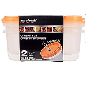 Set of 3 Surefresh Food Containers - Vented Lid - 1 Round Container 72.67 fl oz. - 2 Square Containers 25.35 fl oz.