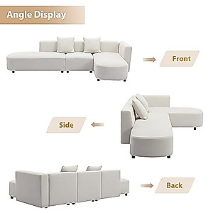 Tmsan 110.2" Sectional Sofa Couch for Living Room, Modern Chenille Upholstered Sofa L Shaped 4 Seater Modular Sectional Couch with Chaise & 2 Pillows for Bedroom Office Apartment (Beige)