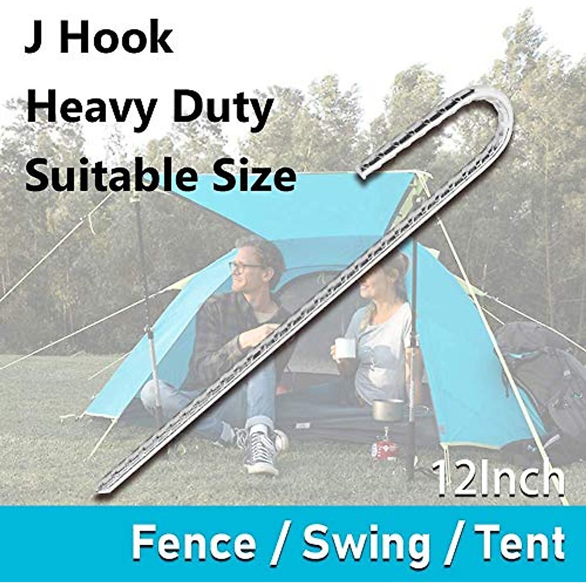 Tingyuan 12 Pack 12" Rebar Stakes Heavy Duty J Hook Ground Anchors, Anti Rust Metal Steel Tent Stakes Garden Fence Stakes, Silver