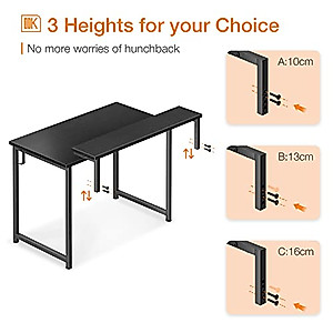 ODK Computer Desk with Adjustable Monitor Shelves, 40 inch Home Office Desk with Monitor Stand, Writing Desk, Study Workstation with 3 Heights (10cm, 13cm, 16cm), Black