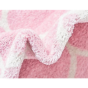 Unique Loom Trellis Frieze Collection Area Rug - Rounded (3' Square, Light Pink/ Ivory)