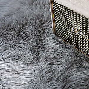 Carvapet Shaggy Soft Faux Sheepskin Fur Area Rugs Floor Mat Luxury Beside Carpet for Bedroom Living Room 5ft x 7ft, Grey