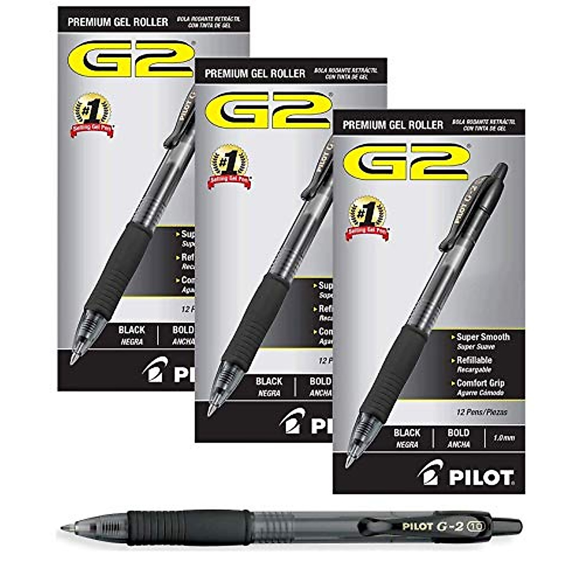 Pilot G2 Retractable Premium Gel Ink Roller Ball Pens Bold Point (Black, 36-Pack)