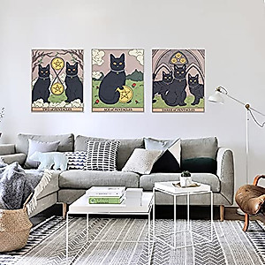 Lourny 3 Pcs Small Tarot Tapestry Wall Hanging Cute Animal Cartoon Cat Tapestries Decor for Bedroom Living Room(Pentacles, 18 x 20 inches)
