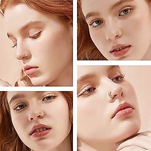 Drperfect 20G Stainless Steel Nose Ring Hoop for Women Men Paved CZ Butterfly Flower Heart Star Cross Cartilage Helix Tragus Earring Hoop Piercing for Nose Ear Silver Gold Rose Gold Black Plated