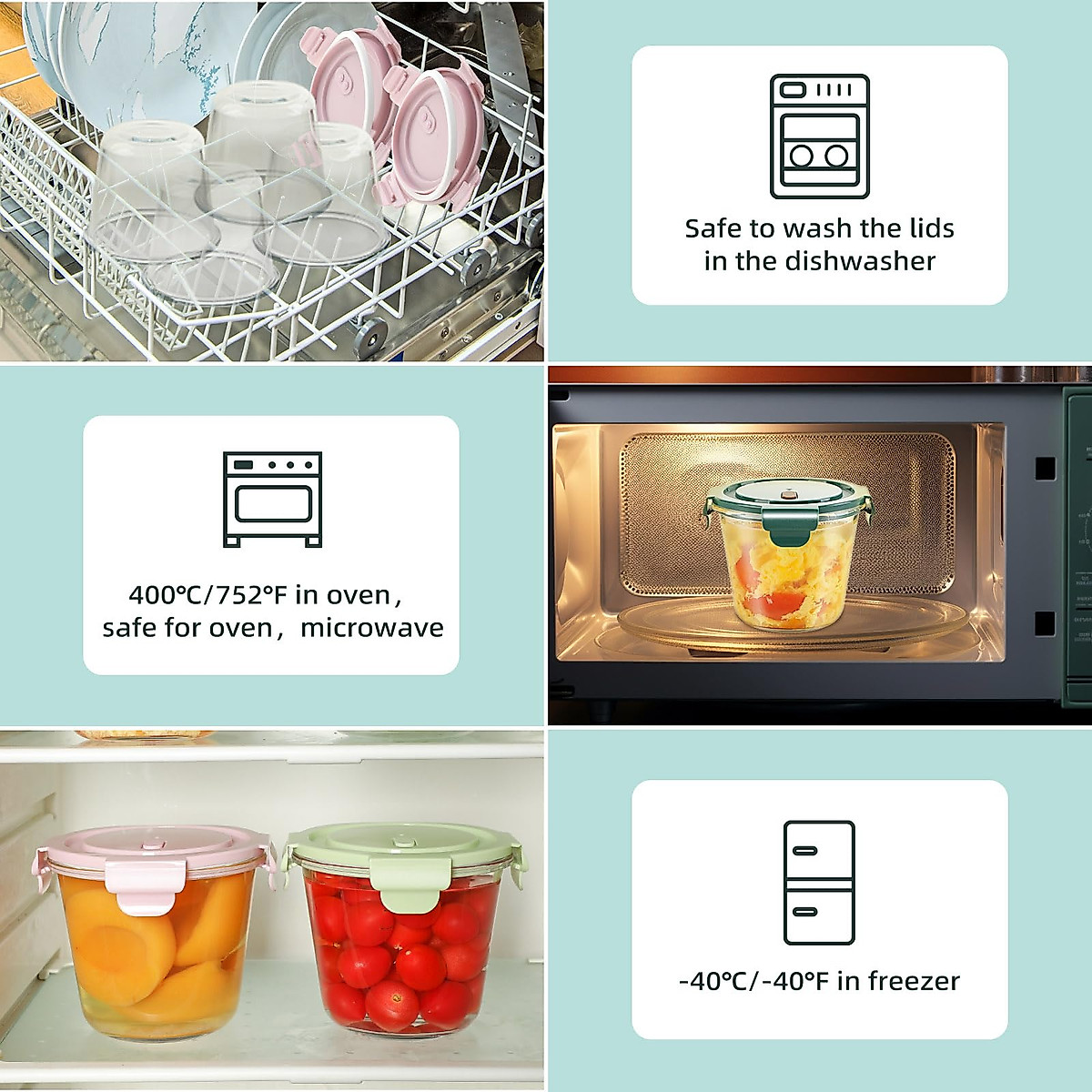 GREATLINK Glass Food Storage Containers with Lids - Glass Meal Prep Containers Reusable, Airtight Food Storage Containers Kitchen Pantry with Lids for Lunch, Bpa Free & Leak Proof