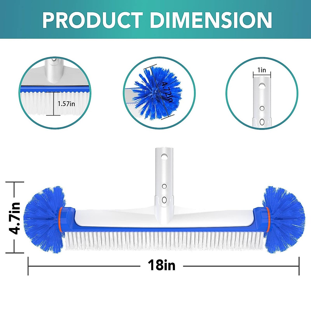 Cheerclean Pool Brush, Hemispherical Bristles, Pool Cleaning Brush Head, Pool Wall Brush with Aluminum Handle Pool Brushes for Cleaning Pool Walls