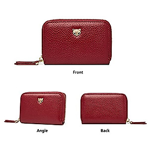 FOXLOVER Small Genuine Leather Credit Card Holders for Women, RFID Blocking Ladies Mini Card Case Women's Card Wallets with Gift Box Packing (Red)