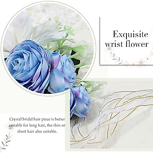 Latious Wedding Prom Wrist Corsage Rose Corsages Wristlet Bridesmaids Hand Flower Wristband Bridal Flowers Decor for Women and Girls (Blue Camellia)