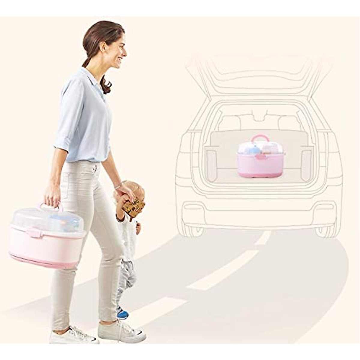 Baby Bottle Drying Rack Storage Large Container with Cover Drainer (Green)