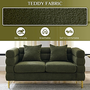 OUYESSIR 60 Inches Teddy Sofa, Mid Century Loveseat Sofa with Metal Legs, 2 Seater Couch with 2 Pillows for Bedroom, Living Room, Lounges, Office, Apartment,Small Space