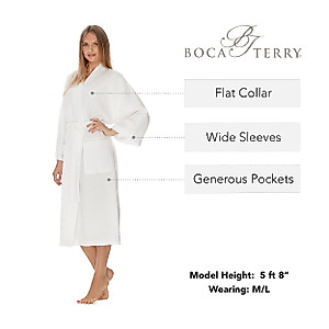 Waffle Robe for Women by BOCA TERRY, Waffle Knit Robe, Long Cotton Kimono Hotel Bathrobe, White Small/Medium