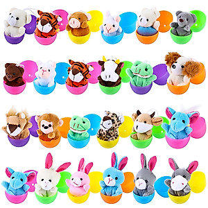 Twister.CK 24 Pack Easter Eggs Filled with Mini Plush Animals Stuffed Toy for Kids Easter Basket Stuffers/Fillers, Easter Eggs Hunt, Easter Party Favor