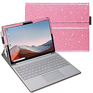 ACdream Case for Microsoft Surface Pro 7 Plus/Pro 7 / Pro 6 / Pro 5 / Pro 2017/ Pro 4 / Pro LTE, Premium PU Leather Rugged Hard Sleeve Cover Protector, Support Type Cover Keyboard, Glitter Pink