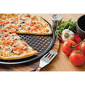 Fox Run Pizza Crisper Pan, Carbon Steel, Non-Stick,Black,14.5 x 14.5 x 0.25 inches
