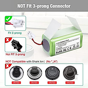 FirstPower Upgraded 3.0Ah Replace Shark RVBAT850 Battery for Shark Ion Robot R75, RV761, RV850C, RV1000S, RV1100VL, RV101AE, UR1000SR, RV700_N, RV720_N Vacuum Cleaners (NOT for 3-Prong Connector)