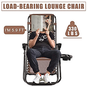 Vnewone Zero Gravity Chair Set of 2 Patio Folding Anti Reclining Lounge Deck Foldable Yard with Pillow and Cup Holder, Brown