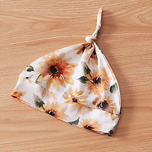 DPSKY Infant Baby Cotton Sleeper Gown Sunflowers Knotted Pajamas Newborn Sleepwear Sleeping Bag with Headband 2Pcs Set, 0-6 Months