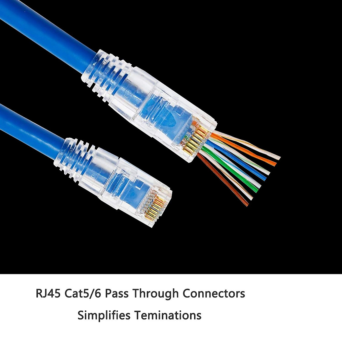PETECHTOOL RJ45 Shielded Cat5 CAT6 Connector 8P8C End Pass Through Plugs Gold Plated (50 Packs)