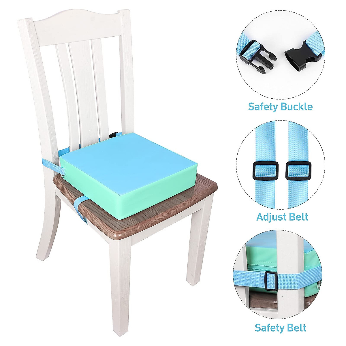 Toddler Booster Seat for Dining Table, Double Safe Adjustable Straps Portable Booster Seat Dining Table, PU Washable Kids Booster Seats, Portable Travel Increasing Cushion Booster Seat (Blue)