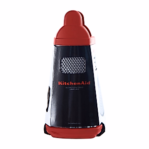 KitchenAid Gourmet 4-Sided Stainless Steel Box Grater for Fine, Medium and Coarse Grate, and Slicing, Detachable 3 Cup Storage Container and Measurment Markings, Dishwasher Safe, 10 inch, Red