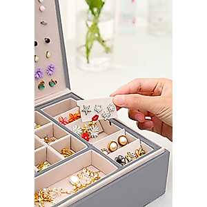 QBestry Stud Earring Organizer for Women Girls Gray Jewelry Box for Earrings Necklace Jewelry Organizer,Girls Earring Box for Womens Necklace Holder Rings Organizer Bracelet Earring Storage Case,Grey