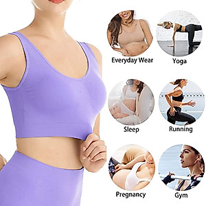 Ausyst 5 Pack Sports Bras Women Seamless Wirefree Solid Color Yoga Bra with Removable Pads for Women Fitness Vest Tops