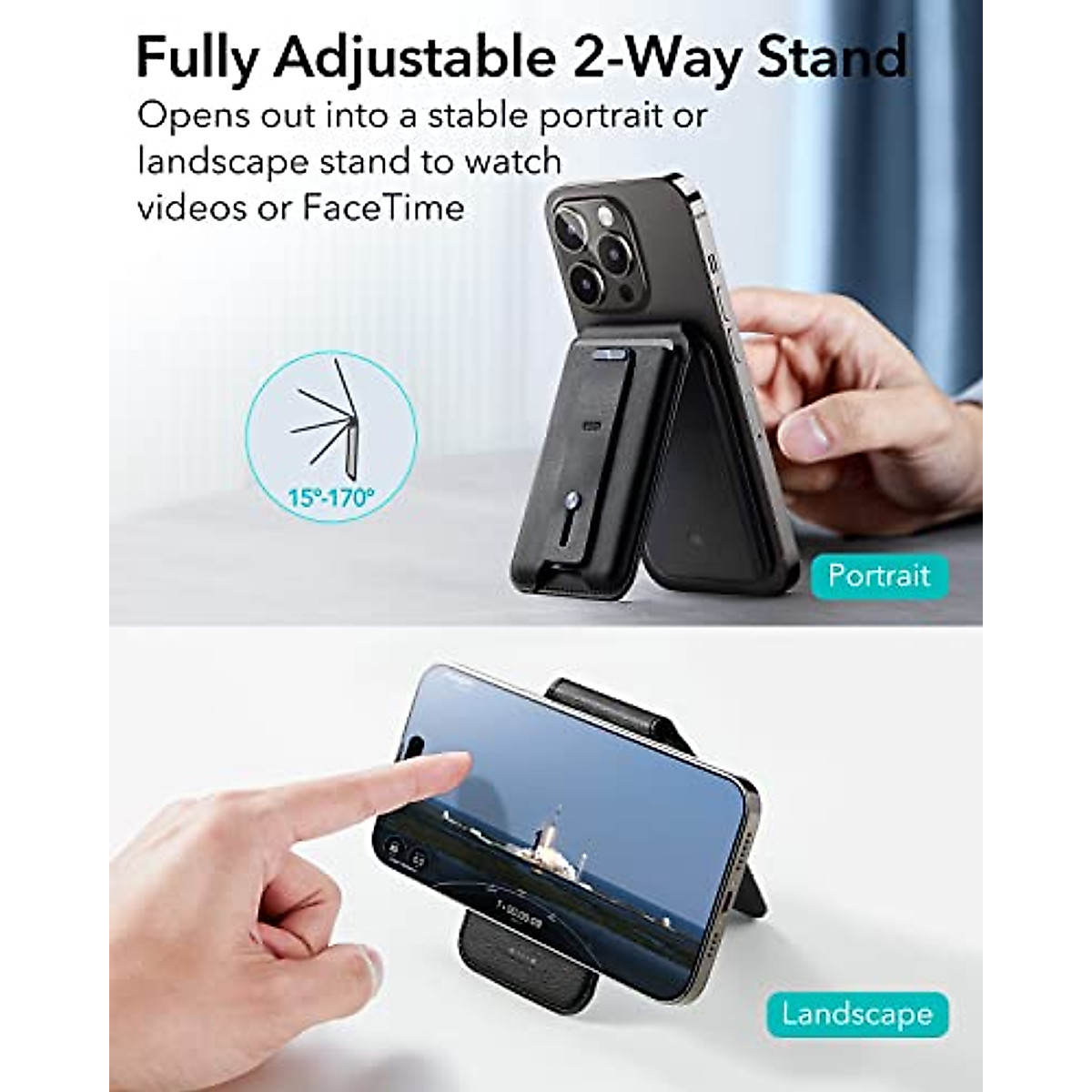 ESR MagSafe Wallet (HaloLock), Geo iPhone Wallet Stand with Full Find My Functionality, Wallet Tracker with Adjustable Stand, Magnetic Wallet for iPhone 14/13/12 Series, MagSafe Accessories, Black