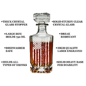We The People Constitution American Flag USA Patriotic Whiskey Decanter Airtight Glass Stopper Custom Gift For Men Dad Veteran Father's Day