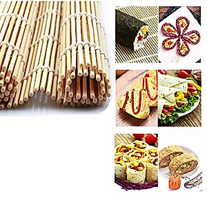 AIKS 2PCS Natural Bamboo Sushi Rolling Mat Sushi Roller Inch for Making Sushi 9x9.5 Inch