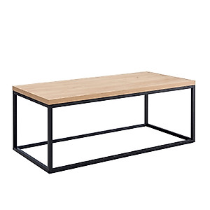 CENSI 40-Inch Natural Oak Coffee Table for Living Room, Rectangle, Mid-Century Modern, Extra Thick Top, Wood and Metal (Natural Oak)