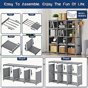 Mavivegue Book Shelf, 12 Cube Storage Organizer, DIY Bookcase, Metal Cube Bookshelf,Tall Book case for Bedroom, Living Room,Office,Closet Storage Organizer, Grey Cubicle Storage Rack