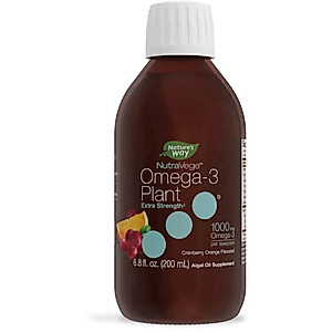 Nature's Way NutraVege Extra-Strength Omega-3 Plant Based Liquid Supplement- Vegan- Cranberry Orange Flavored, 6.8 oz