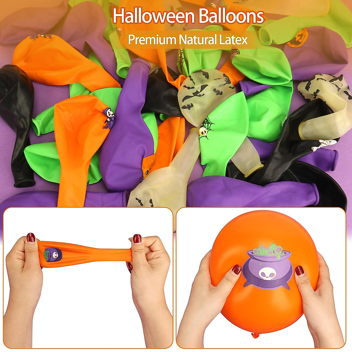 60Pcs Halloween Balloons, 12" Orange Black Purple Green Halloween Party Ballons, Pumpkin Bat Ghost Halloween Theme Latex Ballons for Halloween Birthday Party Decorations Halloween Decorations (A)