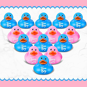 24 Pieces Pink Blue Gender Reveal Rubber Ducks in Bulk Mini Ducky Bath Toys Team Girl Team Boy Small Ducks for Baby Shower Gender Reveal Party Favor Decorations