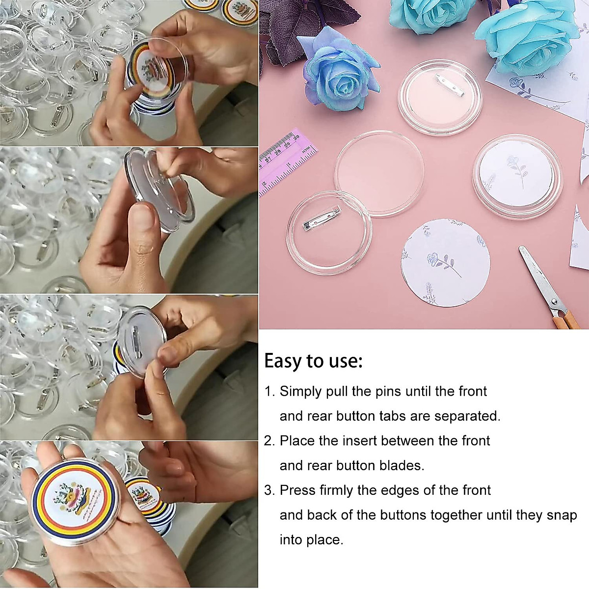 Acrylic Button Pin Badge LUORNG 8 Sets 58mm / 2.28 inch Clear Round Pin Blank Buttons Badges Kit for DIY Crafts and Craft Activities, Acrylic Button Badges