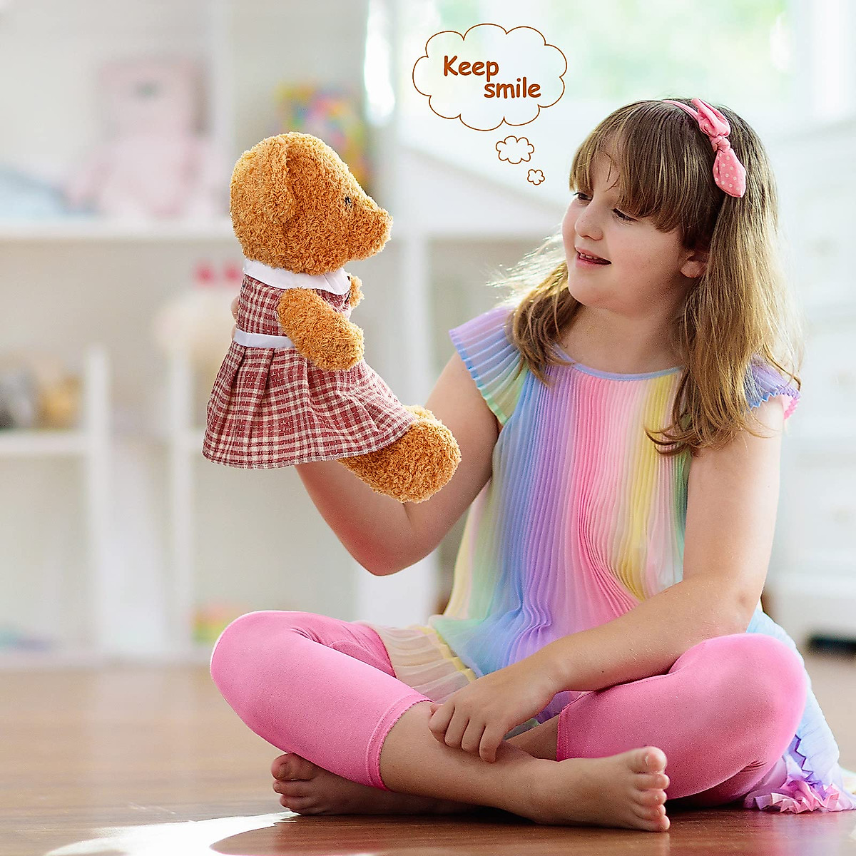 Landhoow 3 Pcs Cute Dress Outfit Bear Clothes Fits Most 14-18 Inch Bear and Make Your Own Stuffed Animals Bear Clothes for Girls Bear Accessories, Not Included Bear