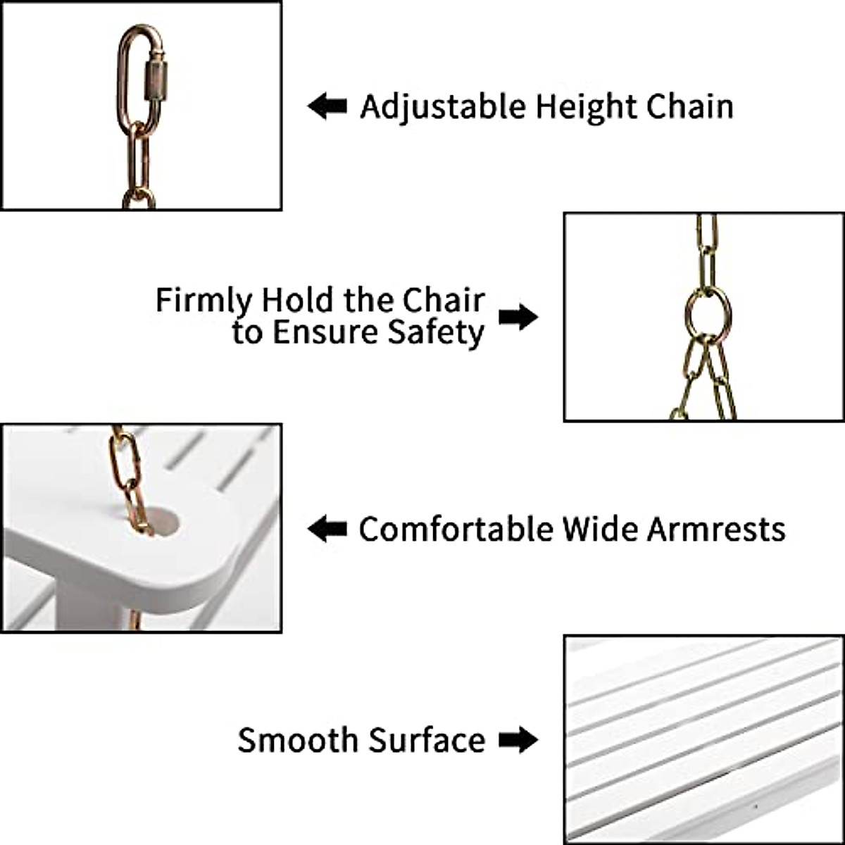 ALIMORDEN 2 Person Porch Swing, Wooden Outdoor Swing Bench with Chains, Finished Hanging Bench for Garden, Courtyard, Lawn & Balcony, White
