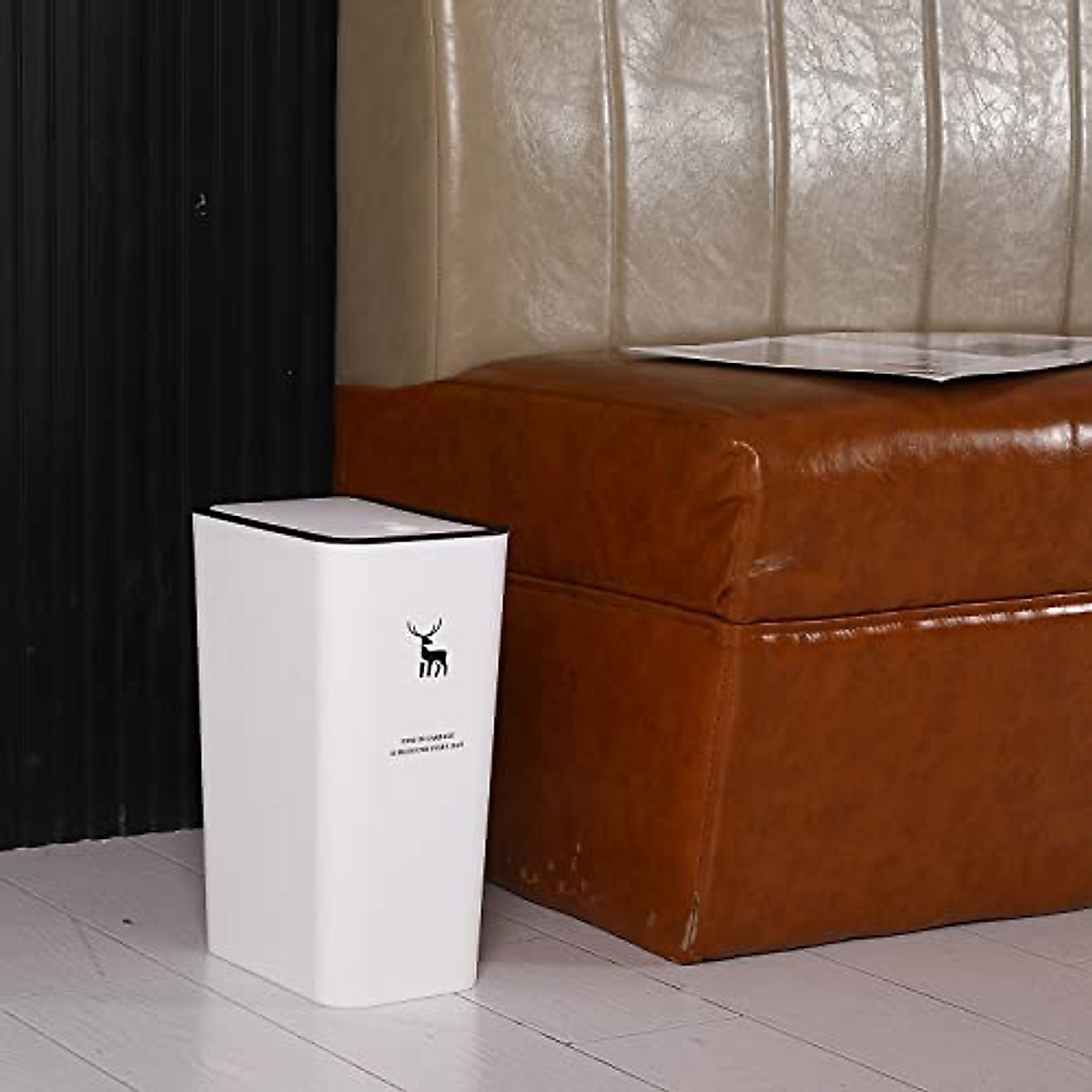 Sooyee 10 Lite White Trash Can with Lid,Bathroom Trash Can,2.4 Gallon Plastic Trash Can,Small Trash Can for Powder Room,Bedroom,Kitchen,Craft Room,Office